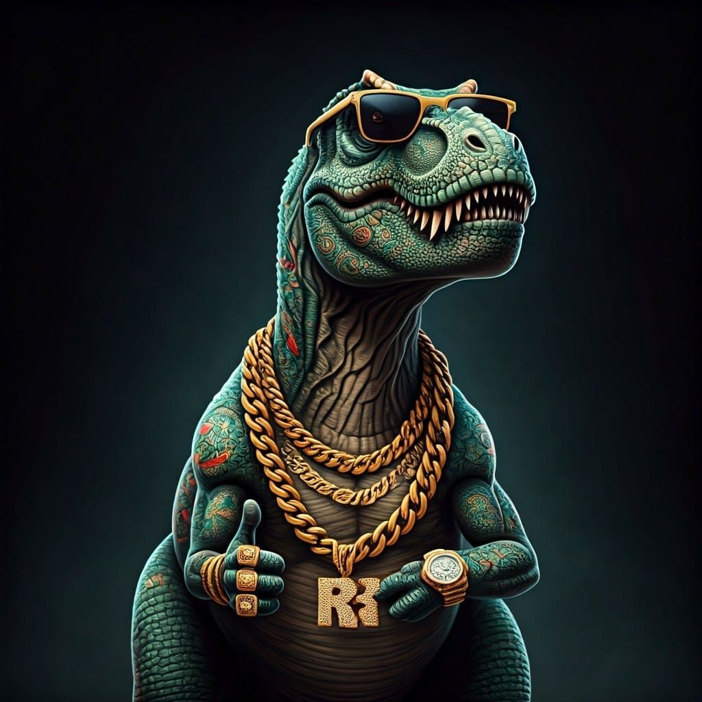 Gangster Rapper Tyrannosaurus Rex Giving A Thumbs Up