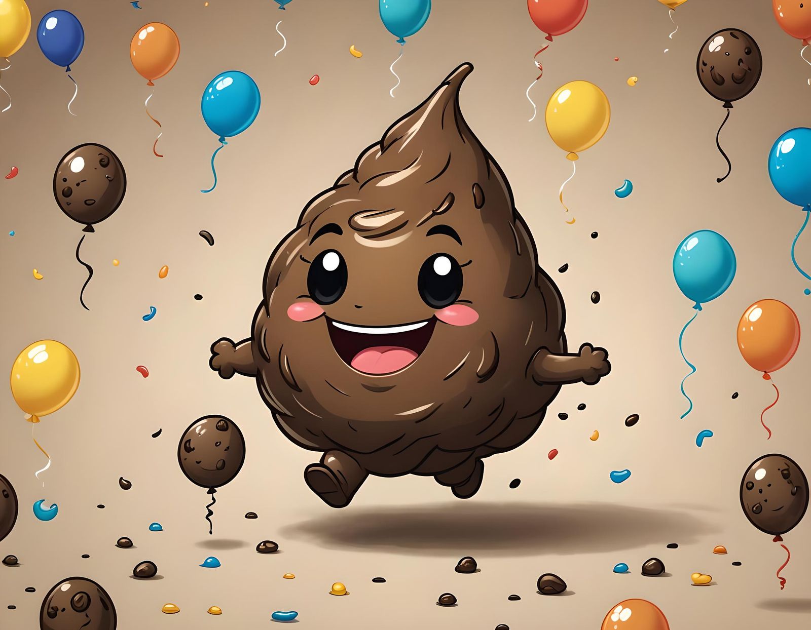 Chibi fun smiling lump of poop, jumping around during a party - AI ...