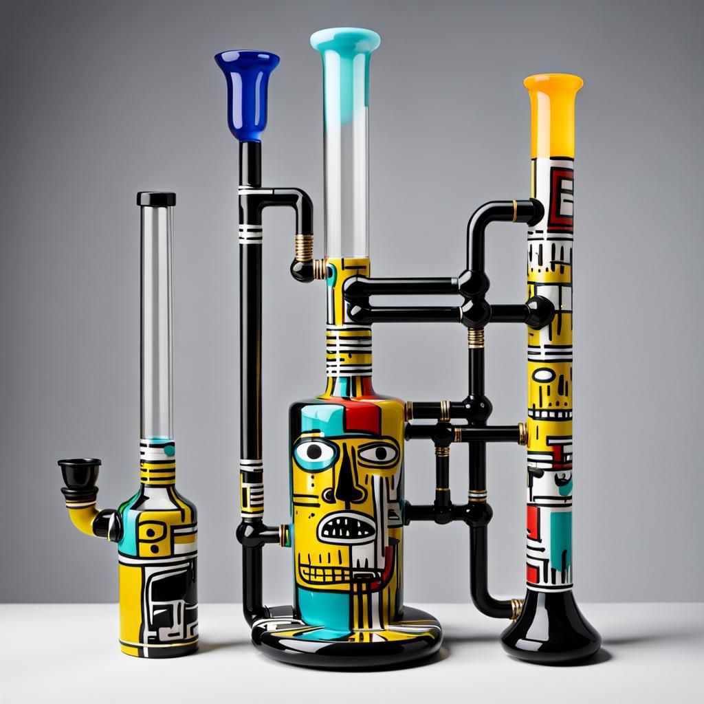 Basquiat-Inspired Art Nouveau Bong Set - AI Art