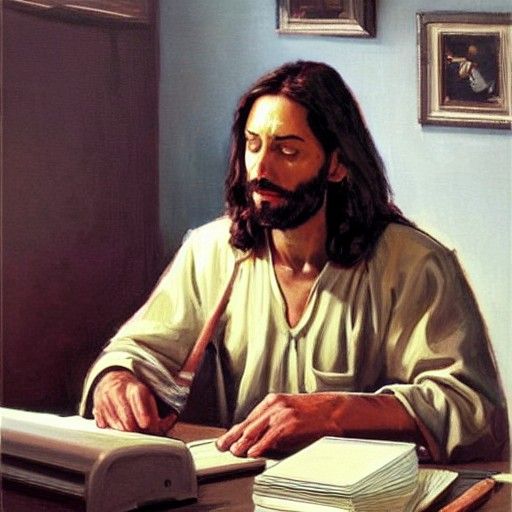 Jesus working a normal 1990s desk job - AI Generated Artwork ...