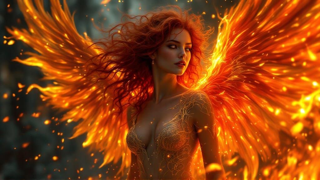 Flaming heart - Fiery Goddess Rises from Inferno Flames