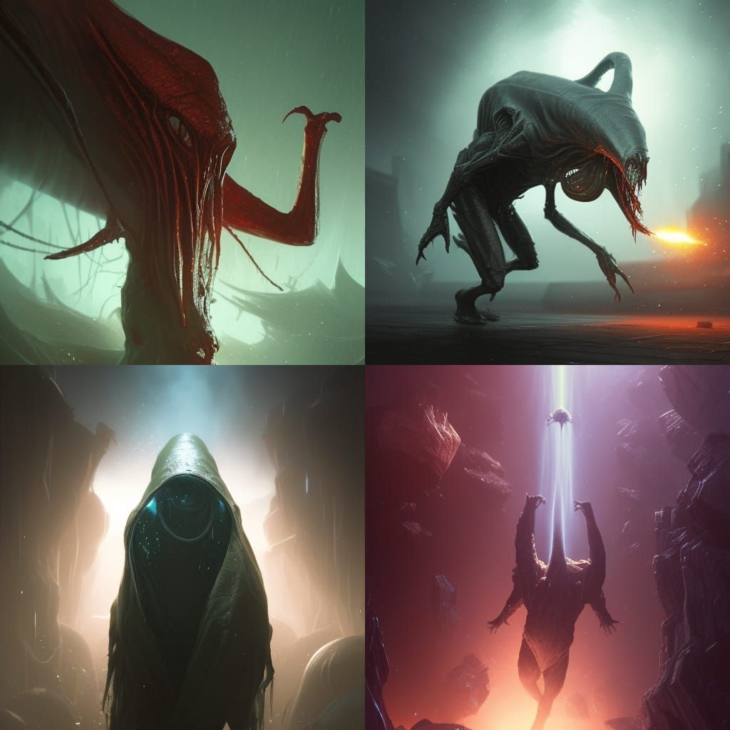 Hooded alien creature spitting acid - AI Generated Artwork - NightCafe ...