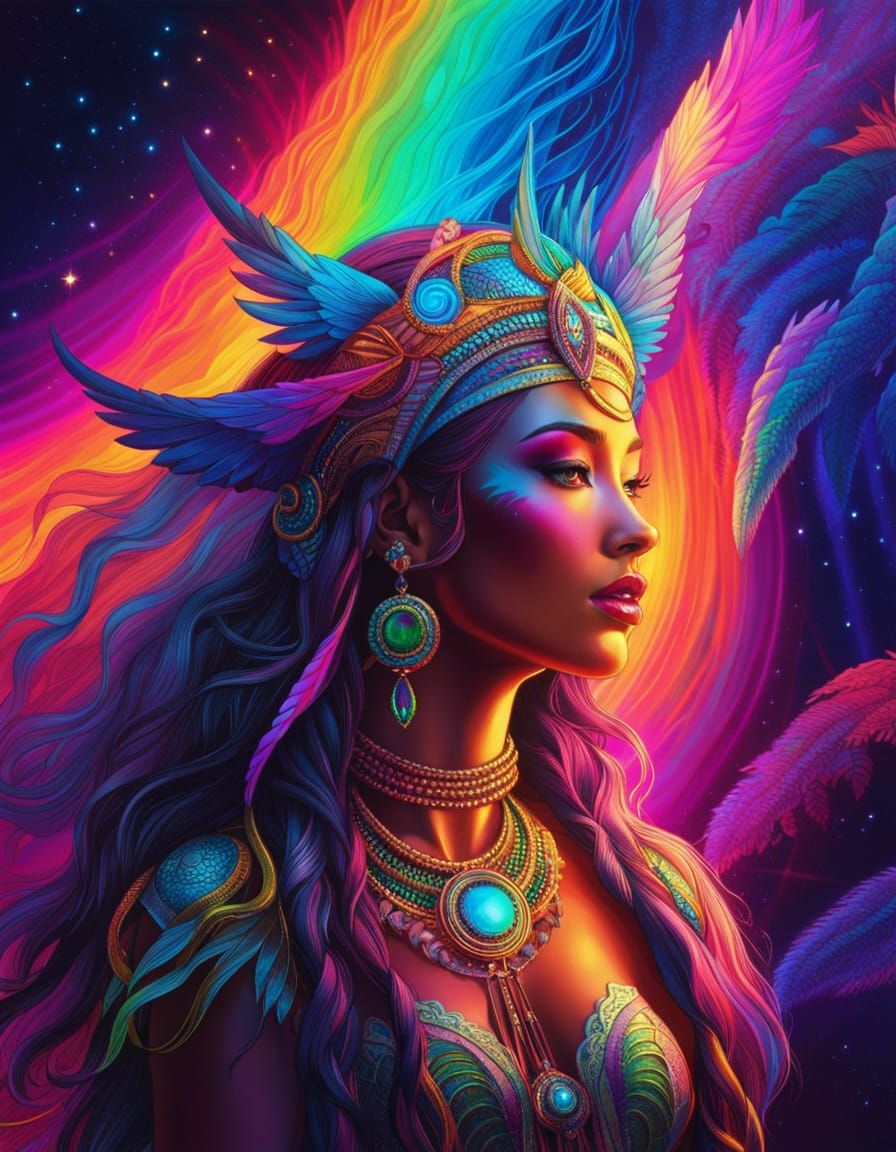 Rainbow ethereal goddess, majestic mythical creature, Druid magic ...