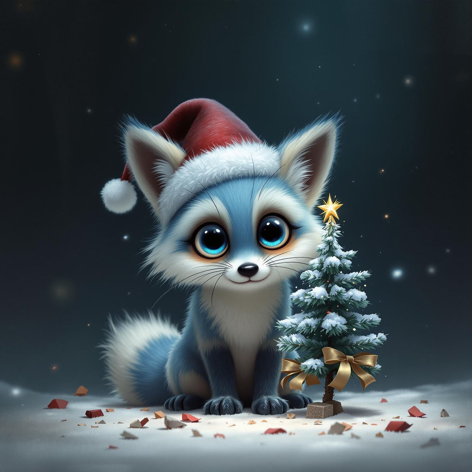 Candy Cane Fox with Santa Hat - AI Art