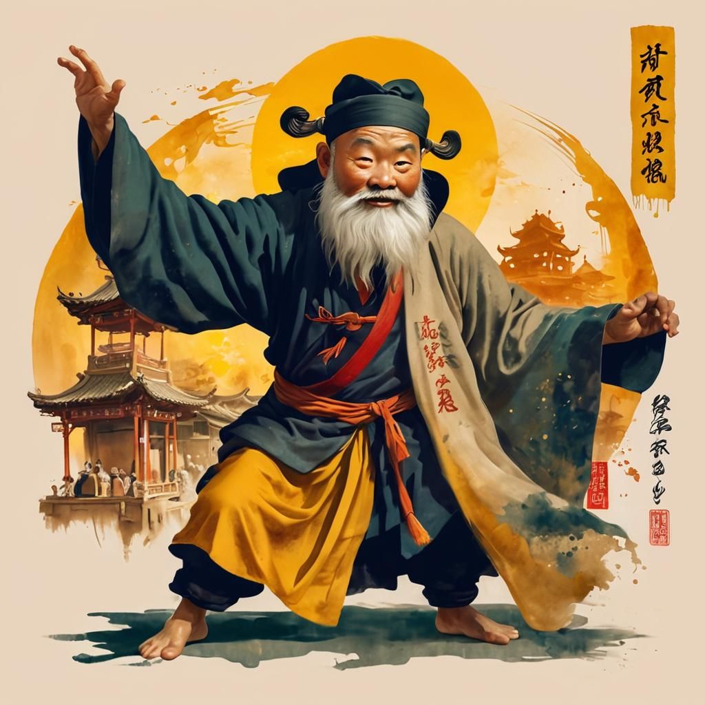 Ancient Chinese Satire Master Sways in Whimsical M... - AI Art