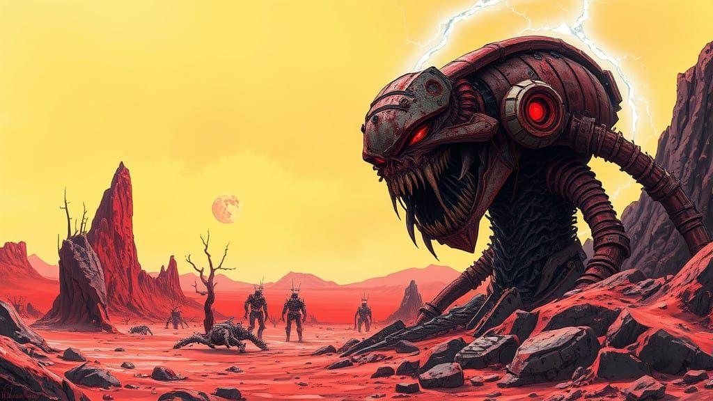 Cybernetic Horror Rises from Martian Wastes in Dar... - AI Art
