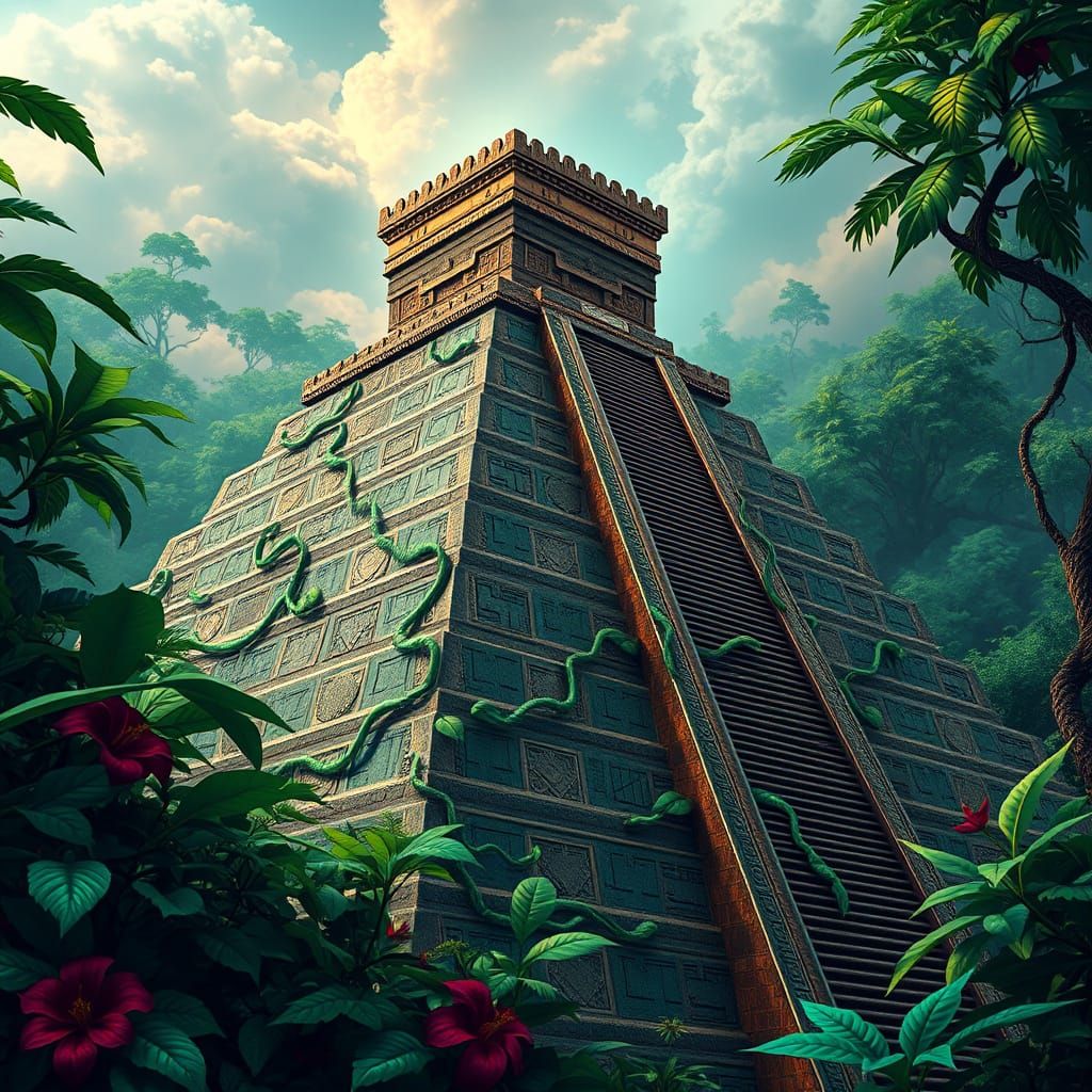 Ancient Aztec Temple Rises from Jungle Depths in V... - AI Art