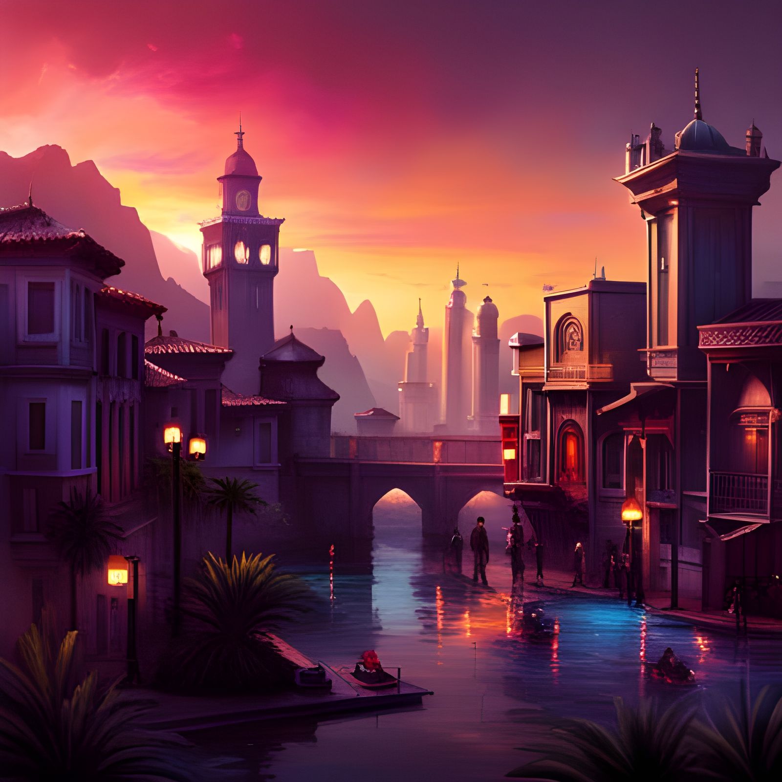 Sunset in Hadira City 4 - AI Generated Artwork - NightCafe Creator