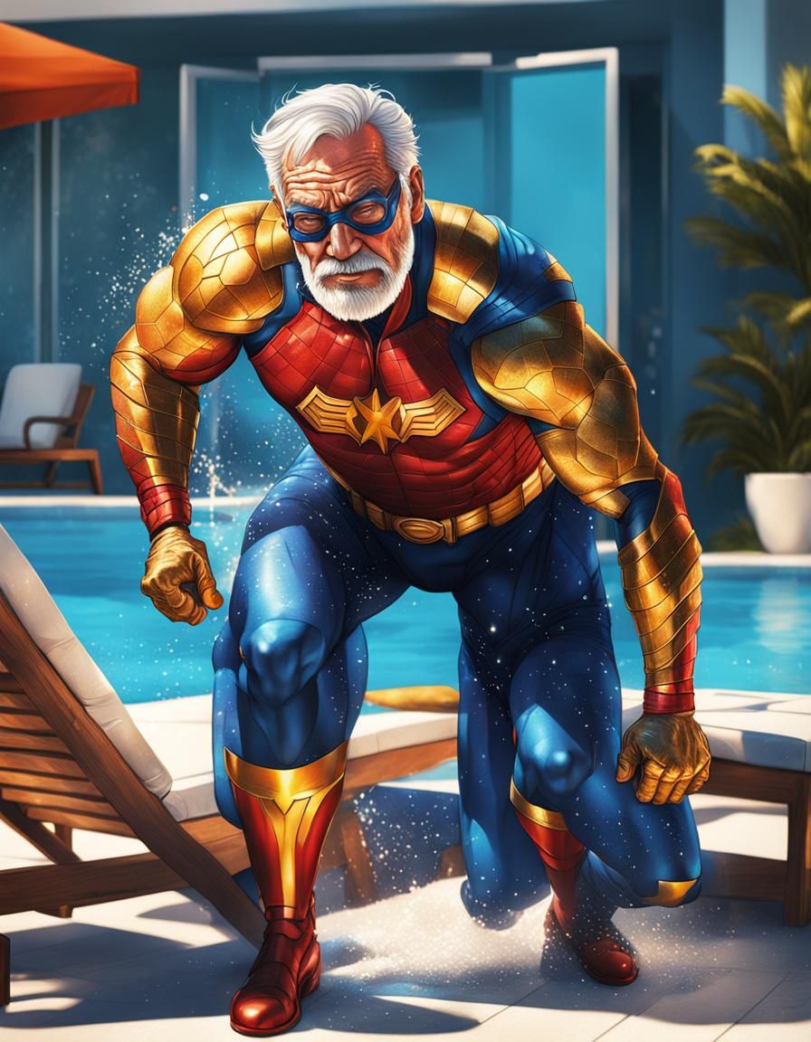 A retired superhero receives one last job while sunbathing by the pool. - AI Generated Artwork ...