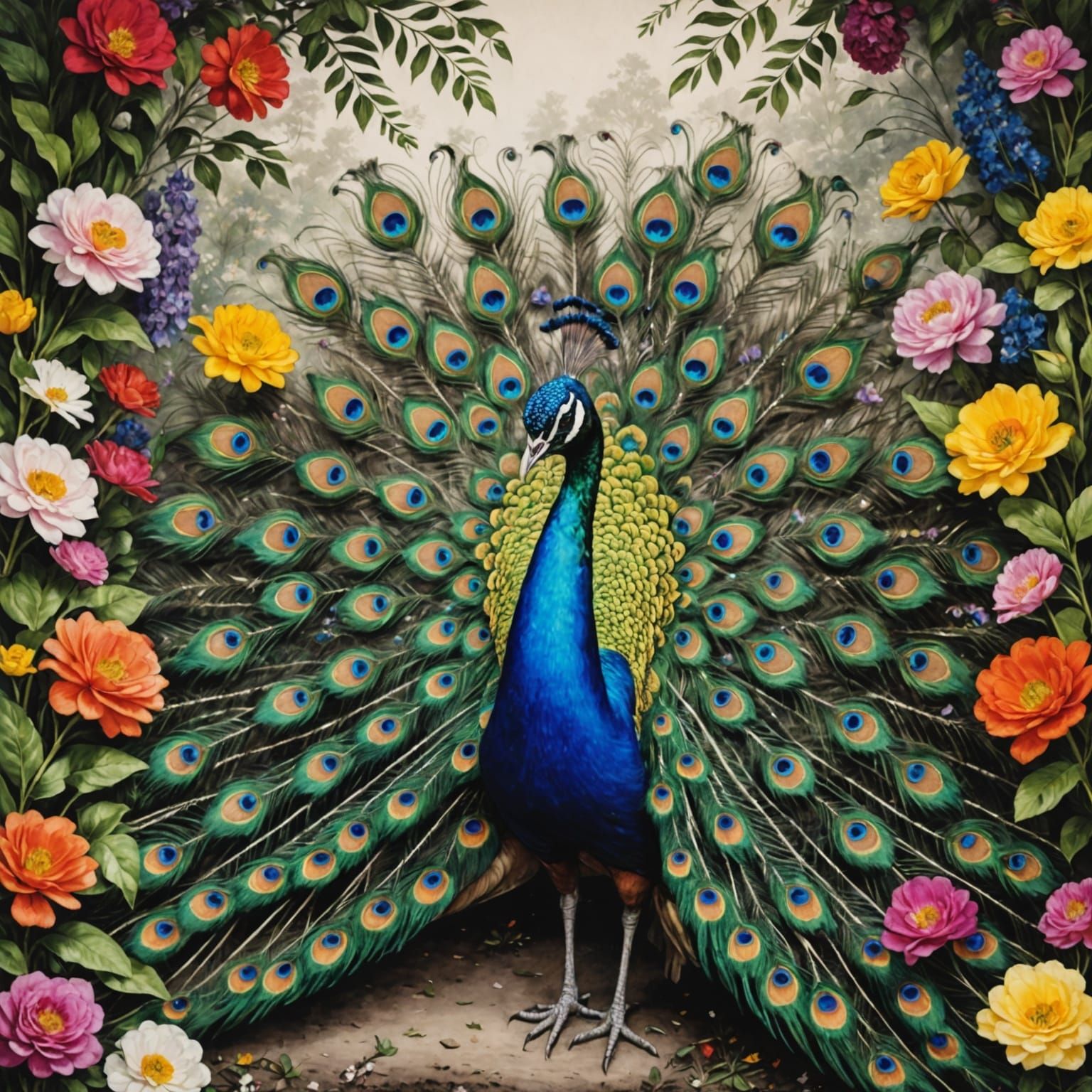 peacock - Vibrant Peacock Showcases Its Iridescent Plumage i...