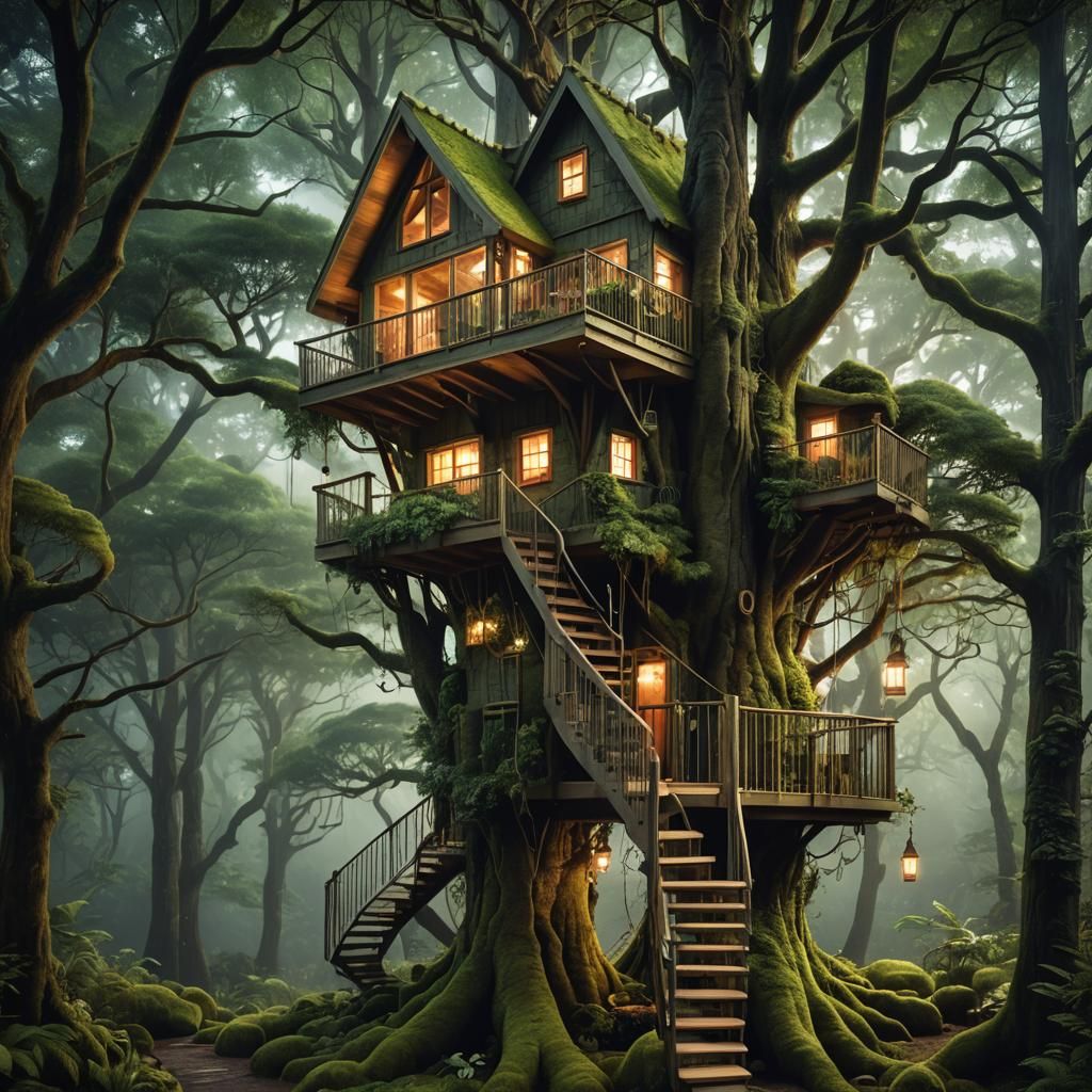 Multi-level Treehouse - AI Generated Artwork - NightCafe Creator