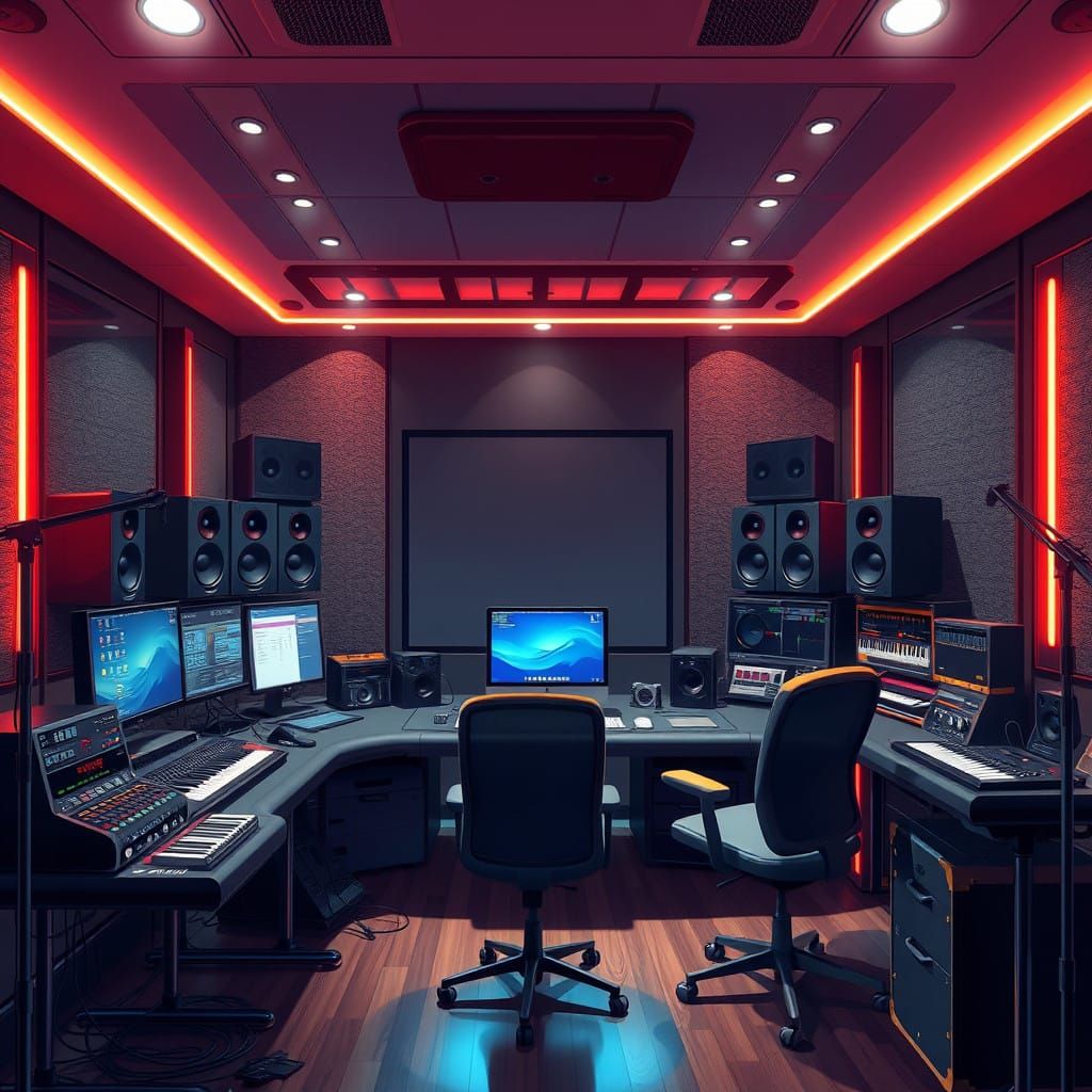 Sleek Anime Recording Studio with Manga Scan Aesth... - AI Art