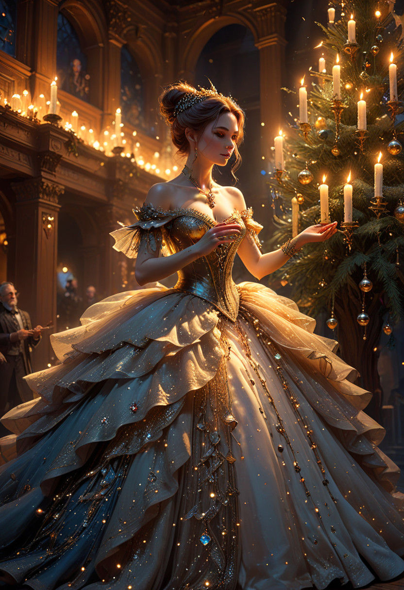 Beautiful Victorian witch princess casting spells to light candles…