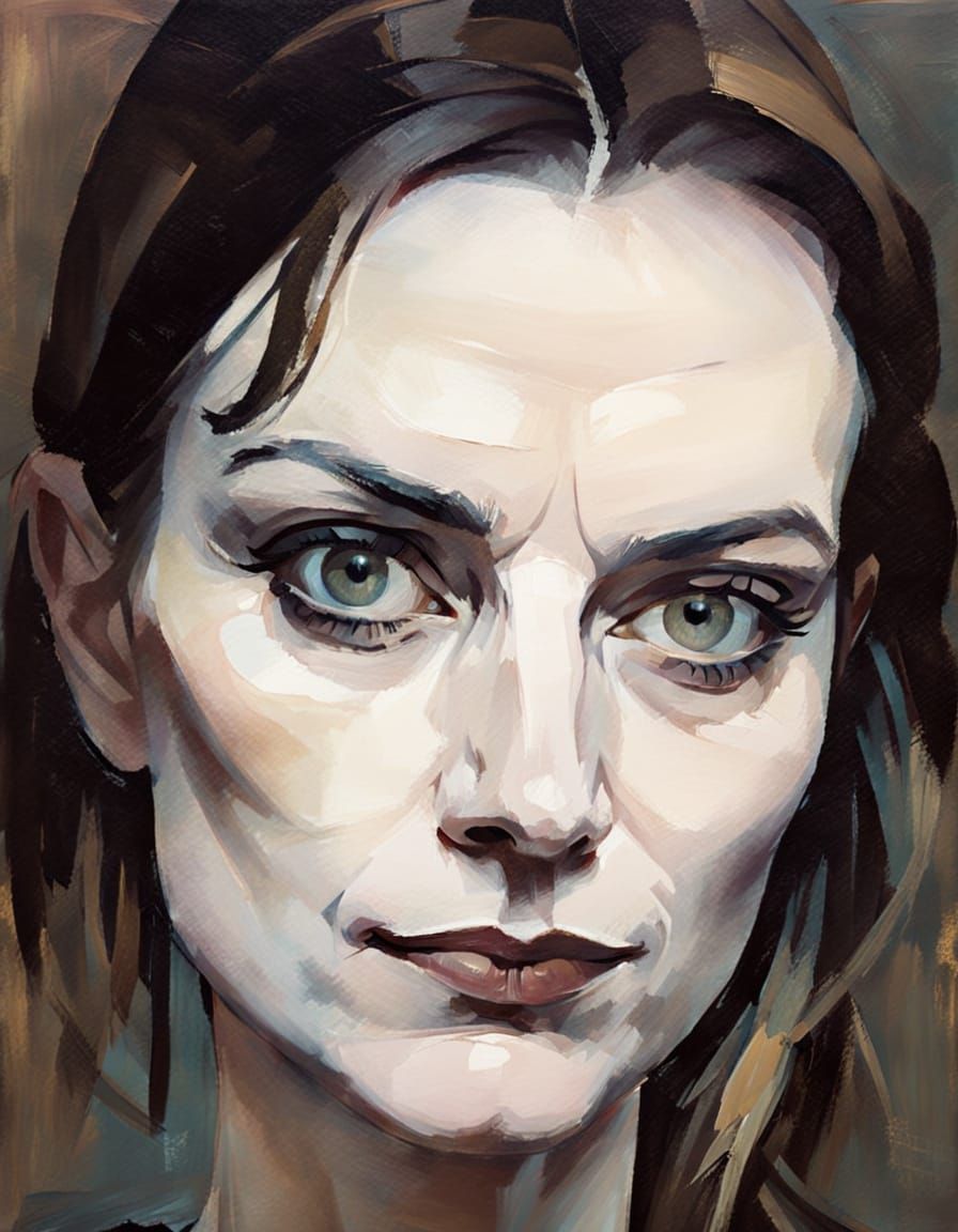 Renaissance Portrait of a Woman with Pressed Lips - AI Art