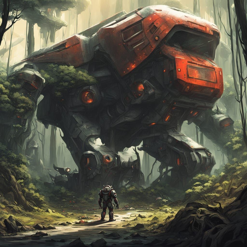 Robot defeated by nature - Robot and Alien Encounter in Futu...