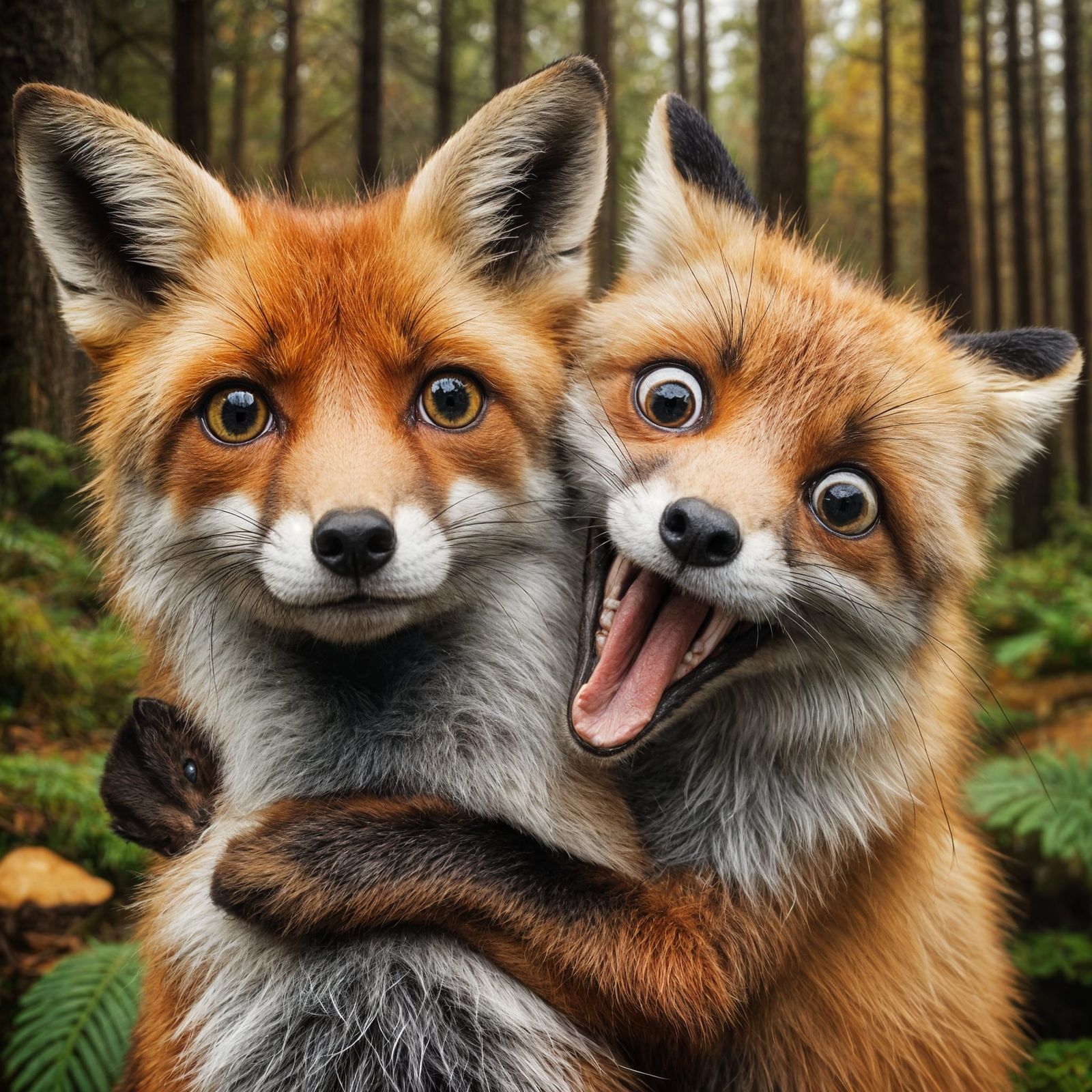 Adorable Fox Duo in Forest Hug - AI Art