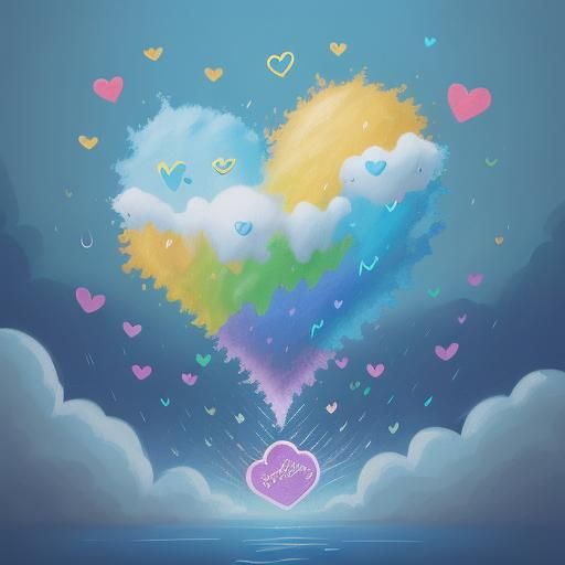 A playful, animated sticker of a happy rain cloud showering love hearts ...