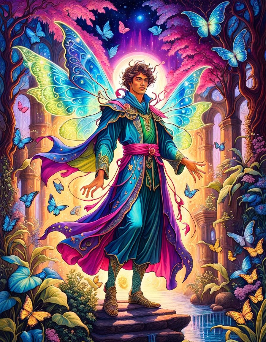 Ethereal Demon Adventurer in Vibrant, Cosmic Medie... - AI Art