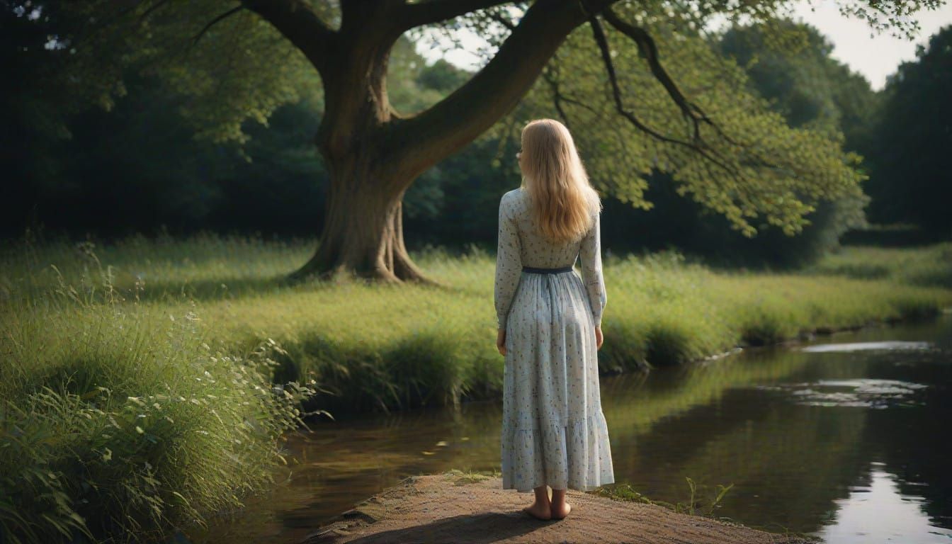 A serene and idyllic rural English landscape in the late 19th century ...