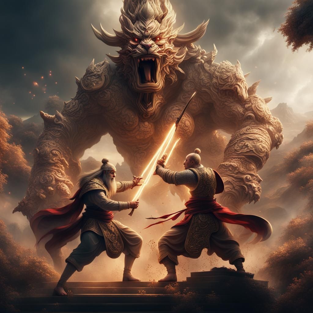 One zen god fighting another zen god - AI Generated Artwork - NightCafe ...