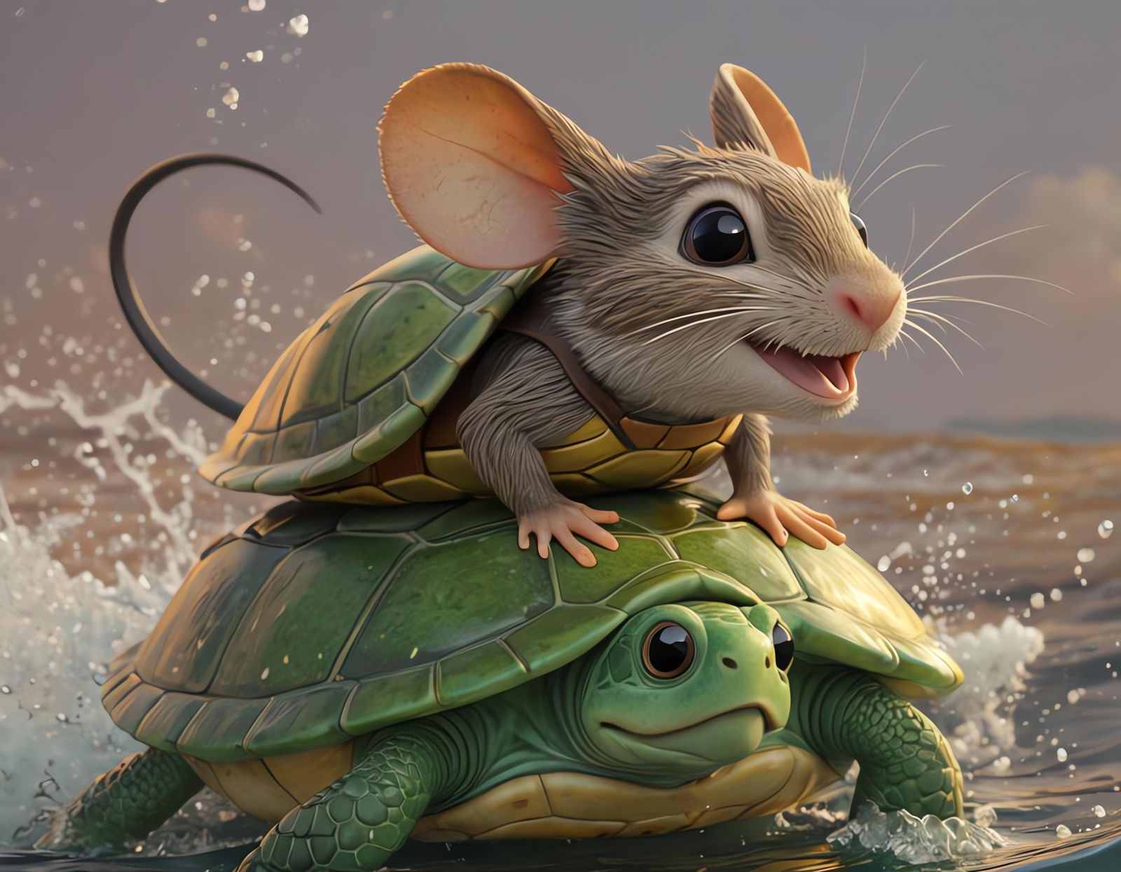 у** The myth of a homeless mouse that was raised by a sea turtle! - AI ...