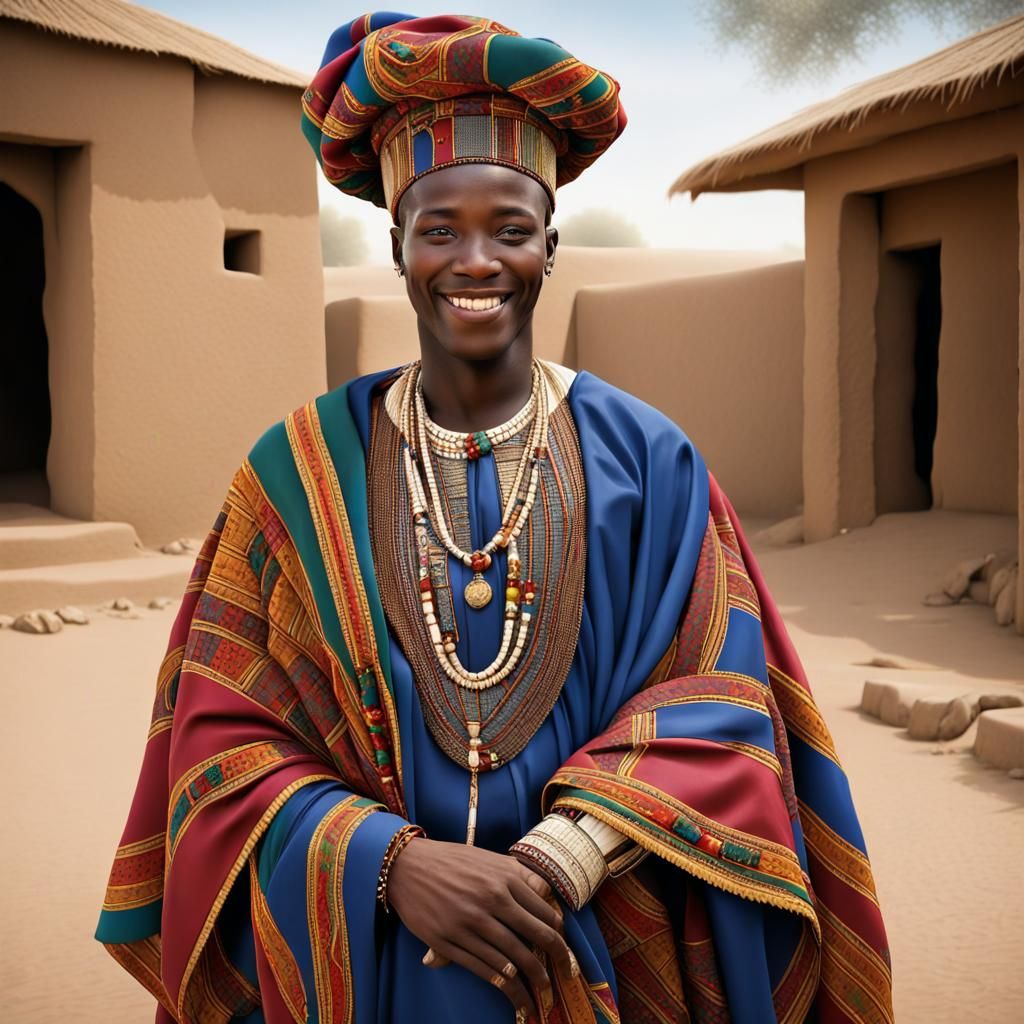 A handsome Malian citizen dons traditional regalia, proudly displaying ...