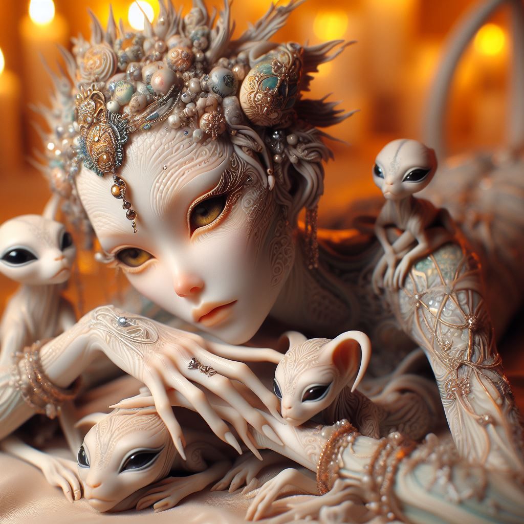 Alien princess and pets. - AI Generated Artwork - NightCafe Creator