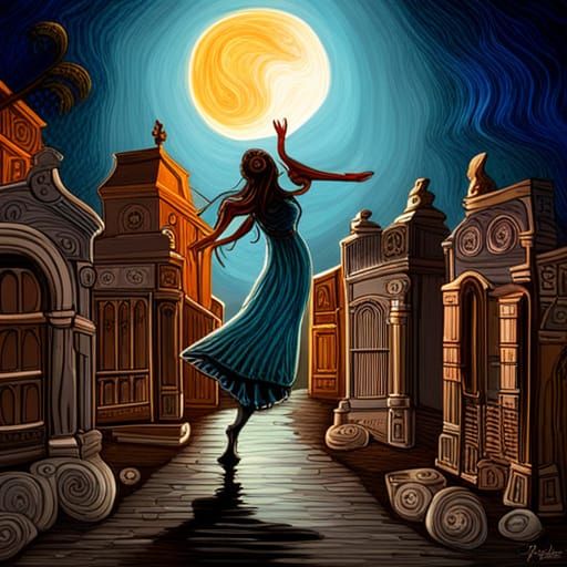 New Orleans voodoo ghosts in the cemetery dancing in the moonlight ...