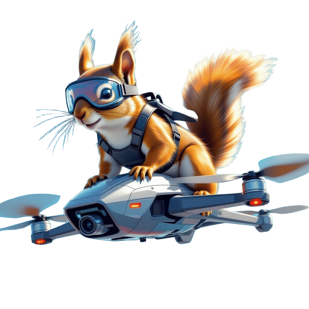 Squirrel Flies with Drone in Surreal Scene - AI Art