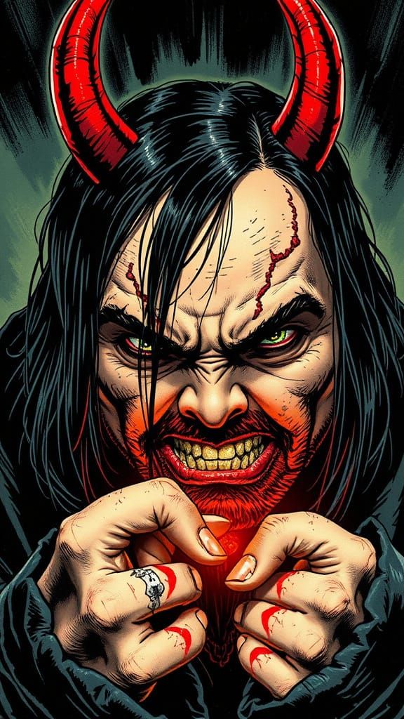 Underground comic panel depicts evil cult leader with slick black hair ...