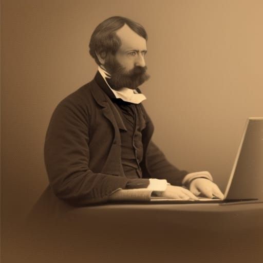 Man on laptop in the 1800s - AI Generated Artwork - NightCafe Creator