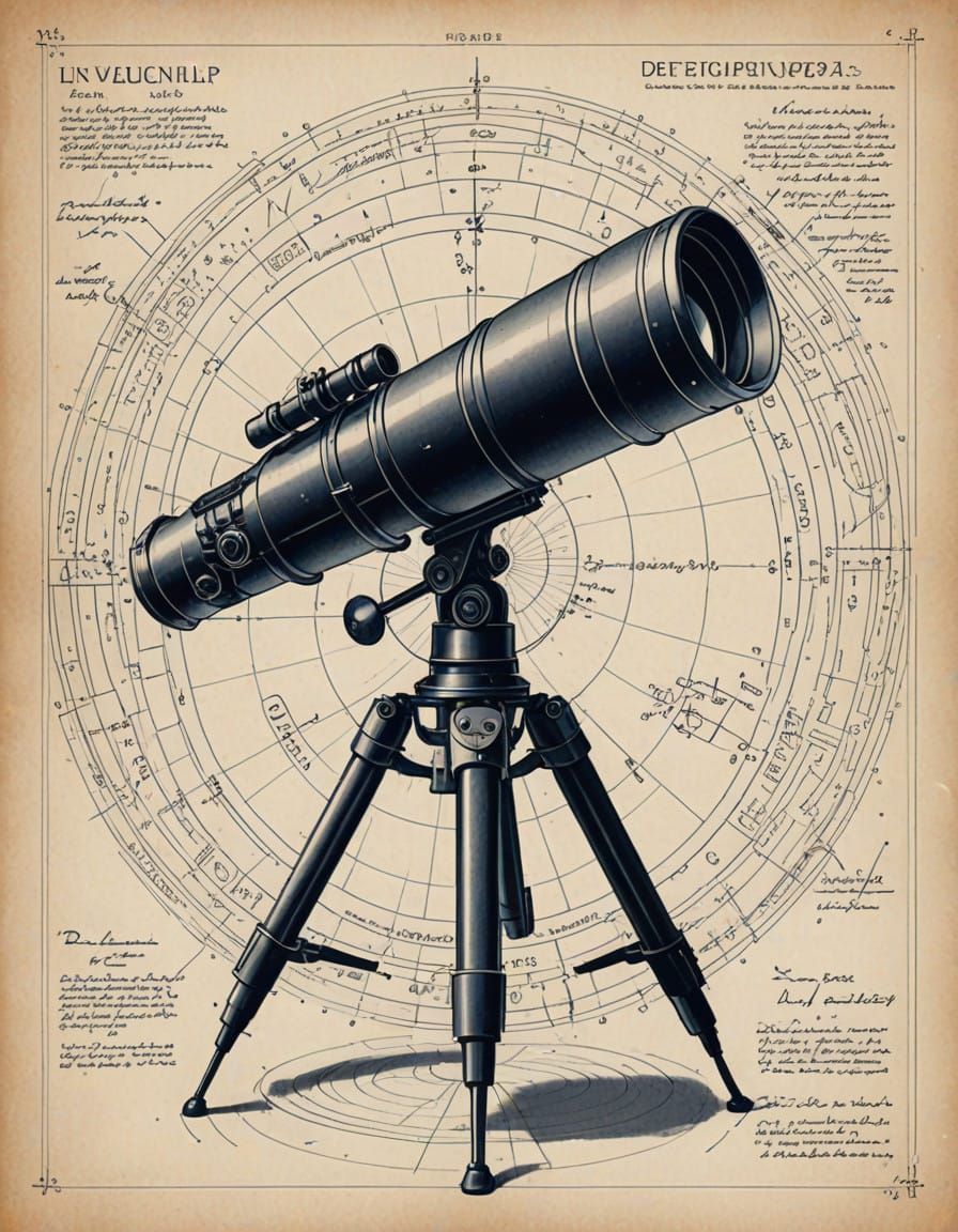 Blueprint Plan of a Telescope in Festive Spirit - AI Art