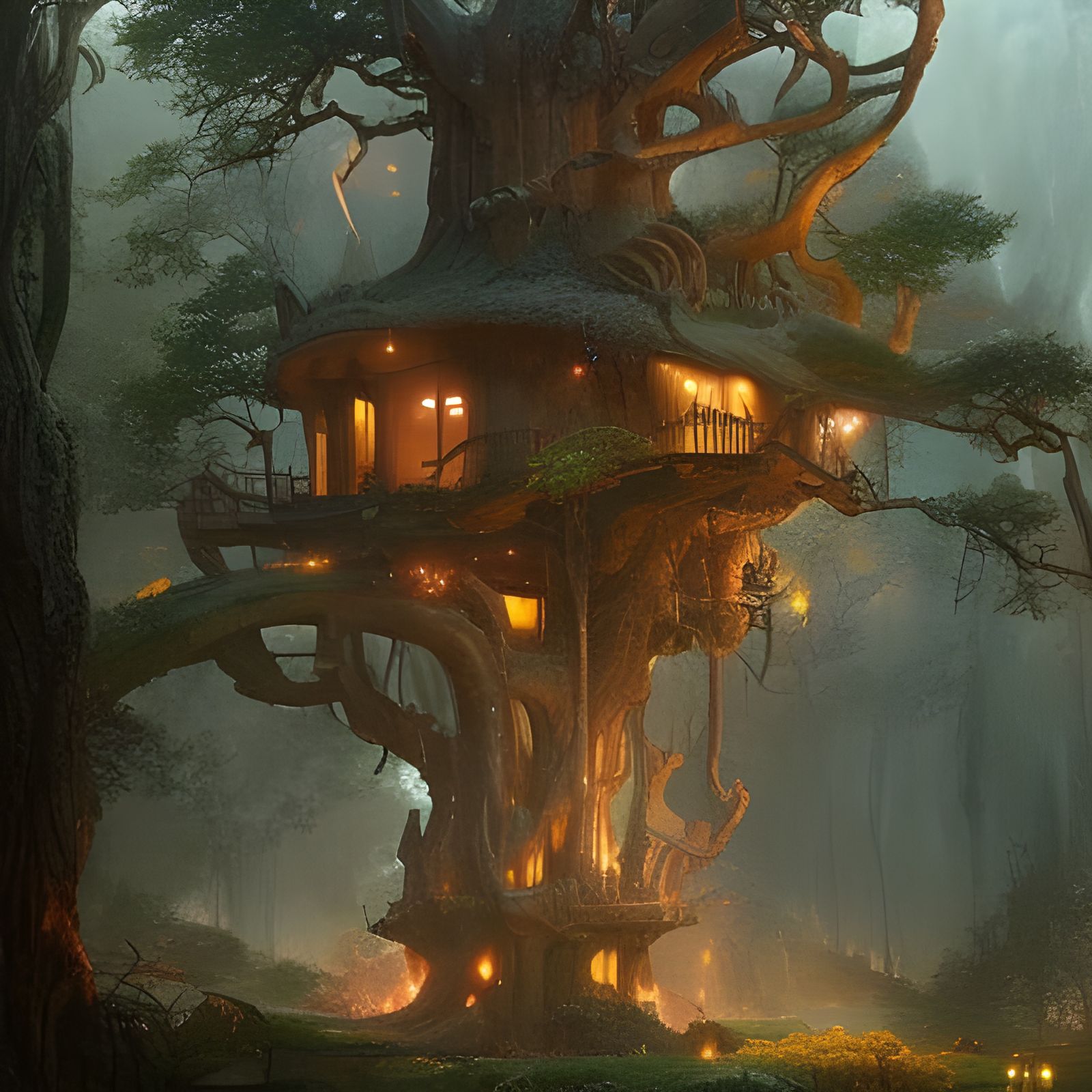warm, cozy treehouse - AI Generated Artwork - NightCafe Creator