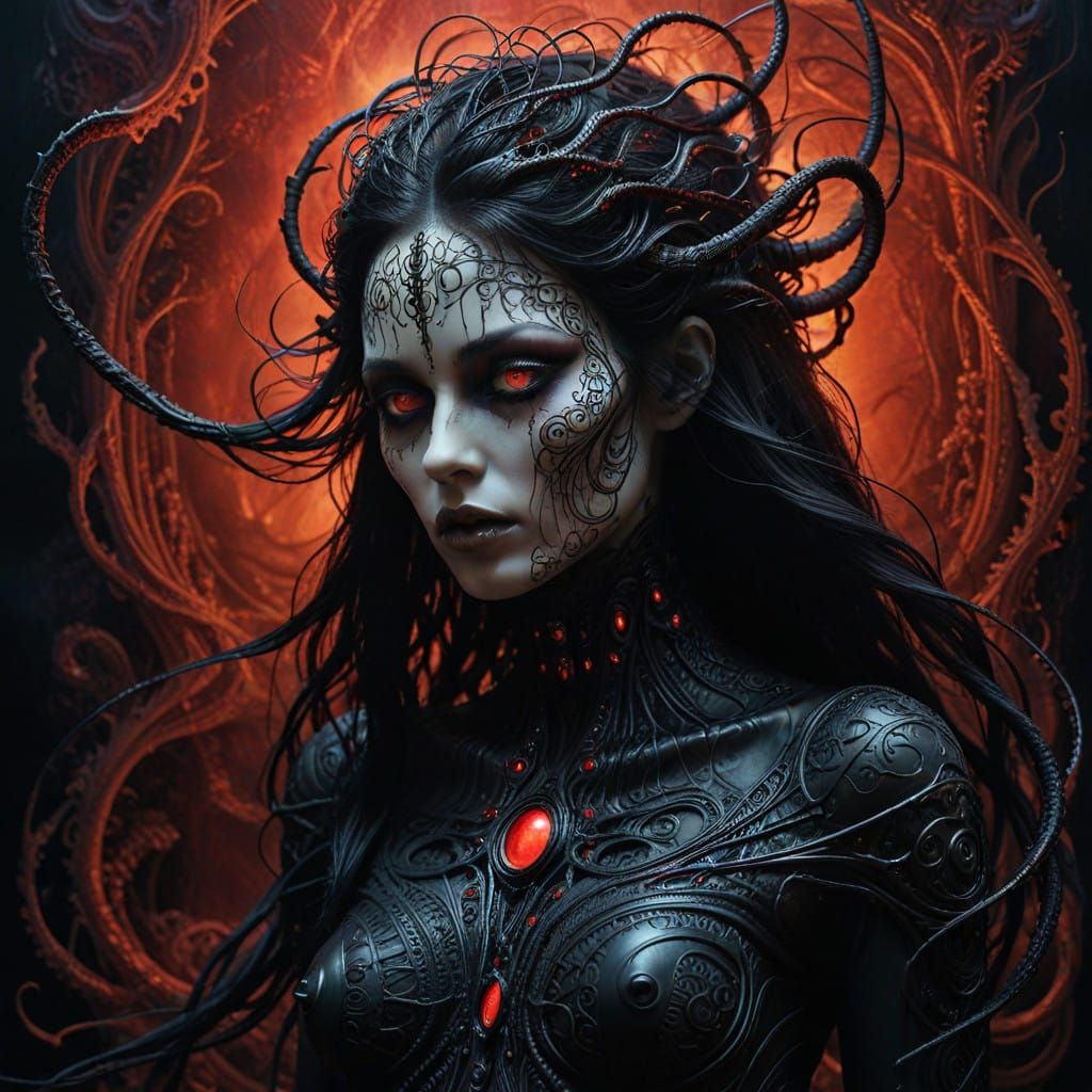 Dark surrealism. An eerie looking, veiled gothic woman with alabaster ...