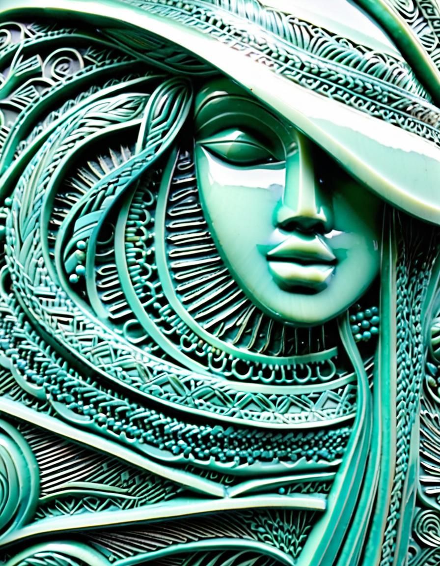 Turquoise plaque, woman, deep intricate carving of turquoise - AI ...