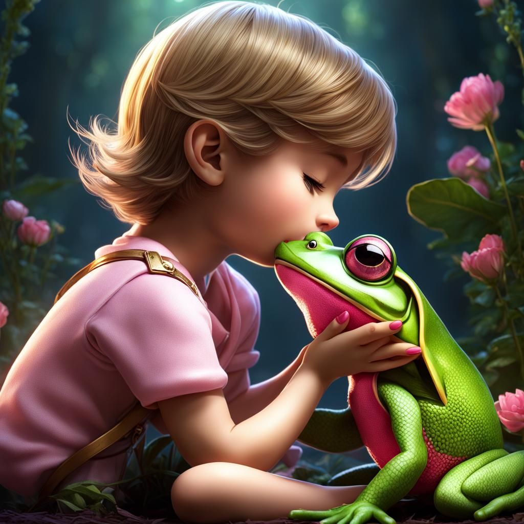 Kid and frog (C) - AI Generated Artwork - NightCafe Creator