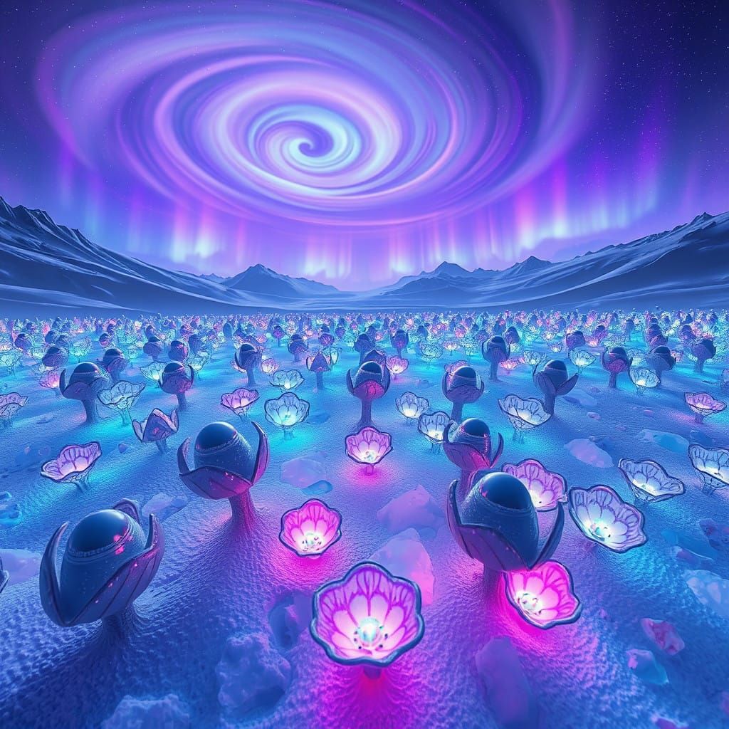 Ethereal Alien Landscapes in Iridescent Biolumines... - AI Art