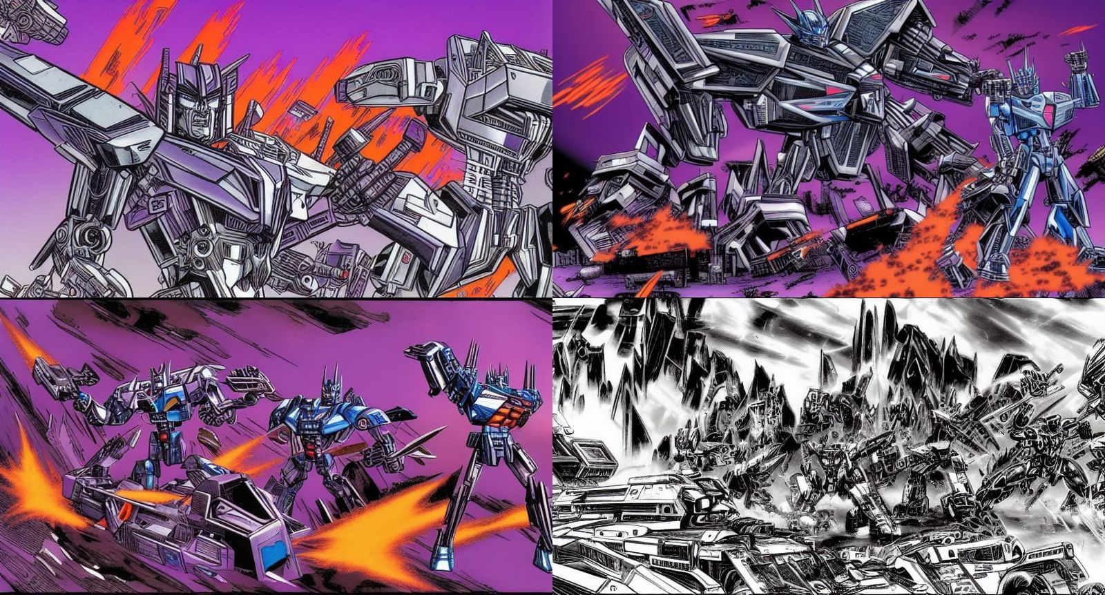 Transformers Optimus prime battles Megatron purple and orange blasts ...