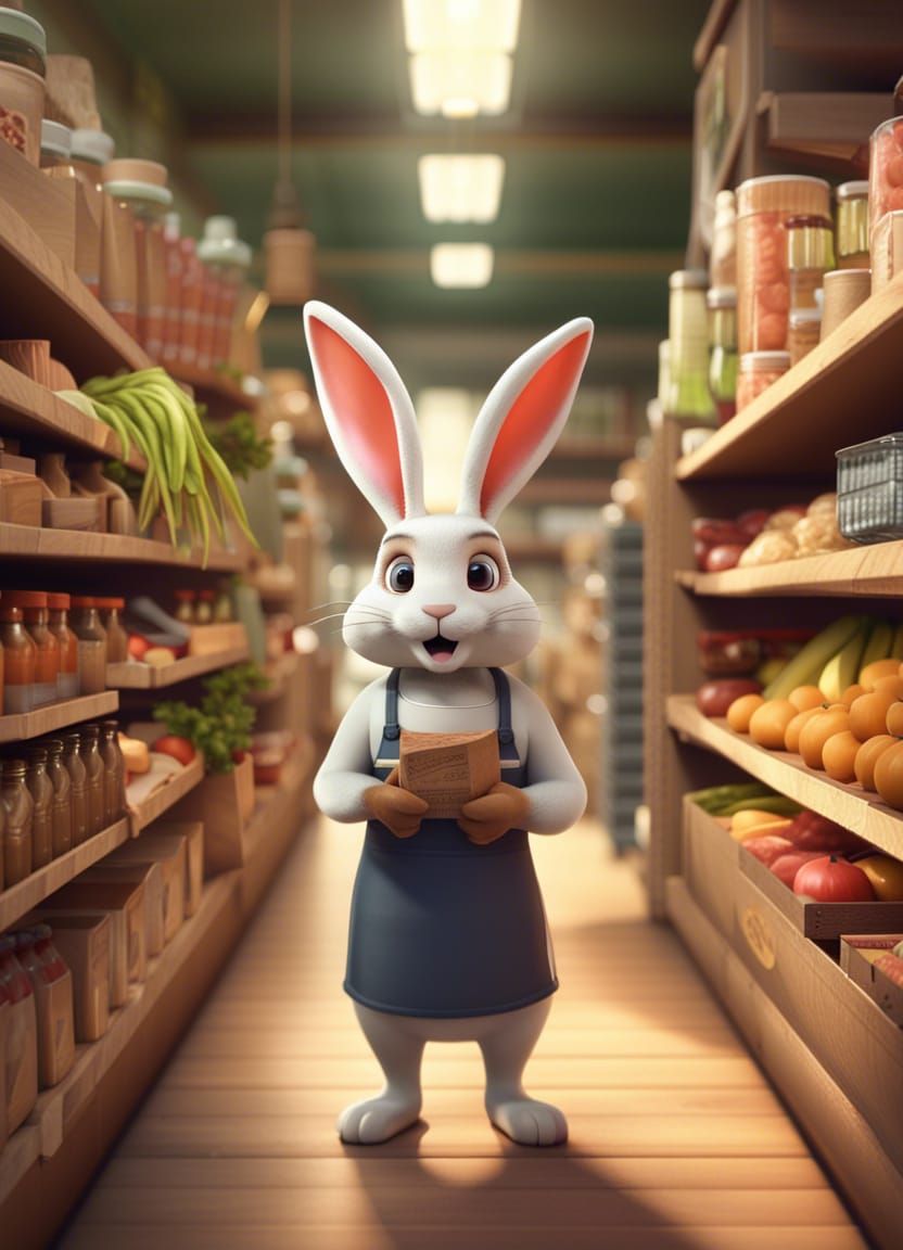Rabbit as Grocery Assistant at Supermarket - AI Generated Artwork ...