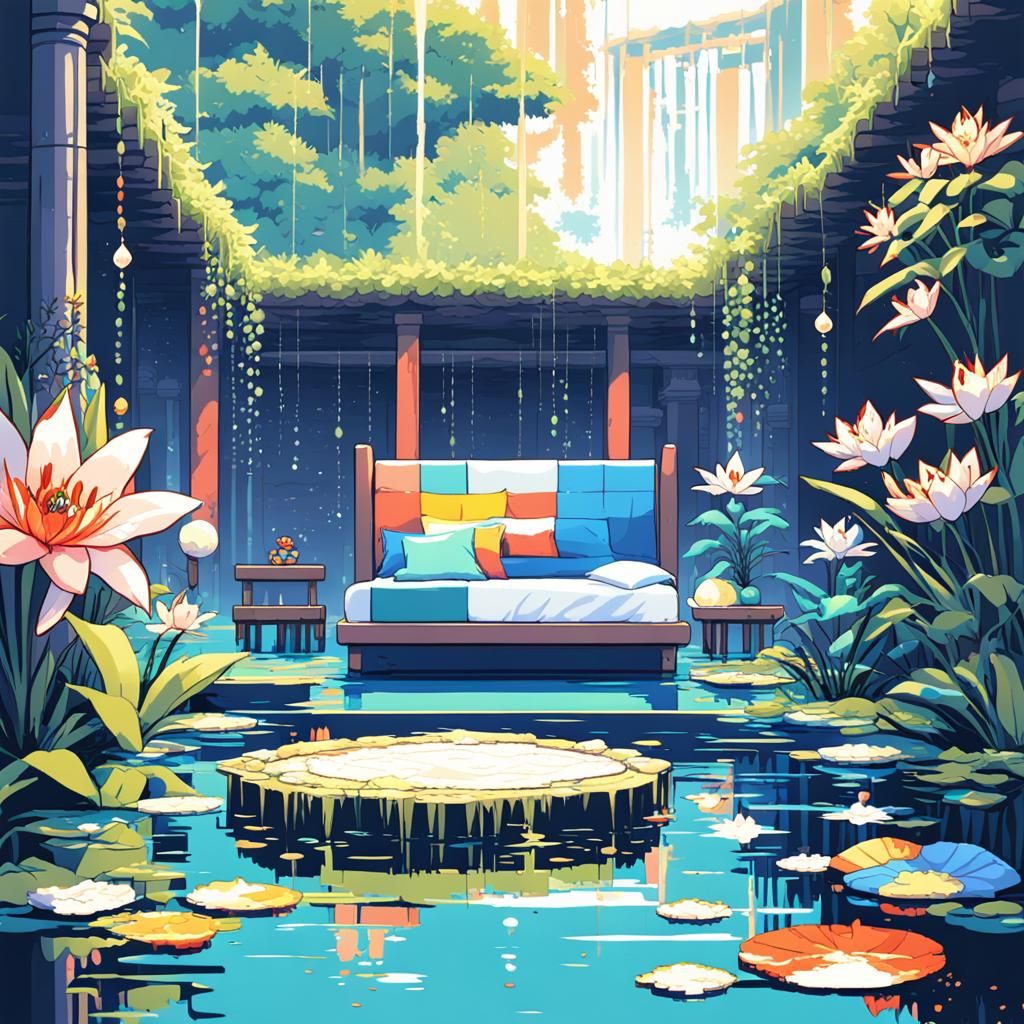 8 bit bedroom - Lily Pond - AI Generated Artwork - NightCafe Creator
