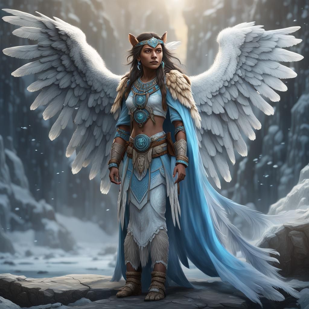 Anthro angel Lioness with angel wings that are ice blue for a primary ...