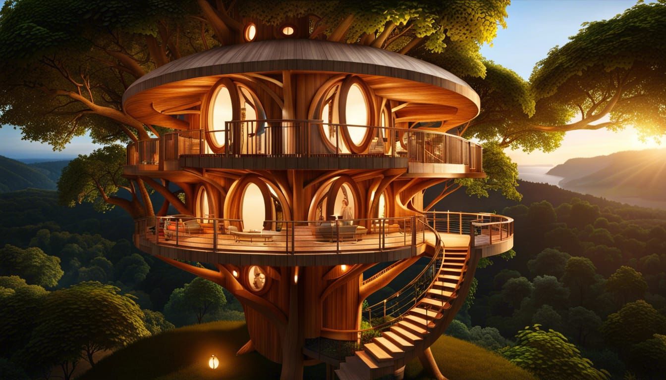 Modern Oval Window Treehouse - AI Generated Artwork - NightCafe Creator