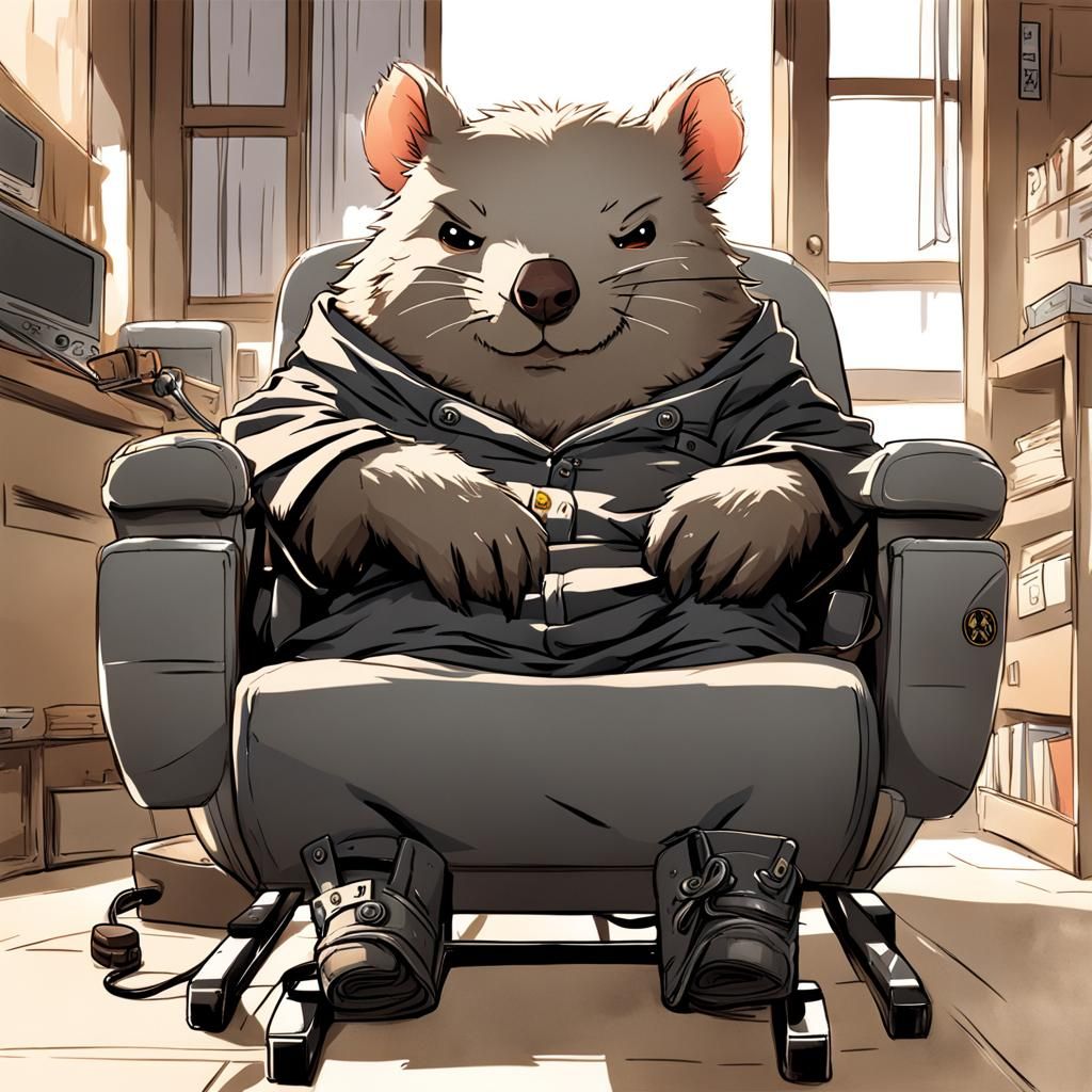 A wombat sitting in a recliner power up up through cords - AI Generated ...