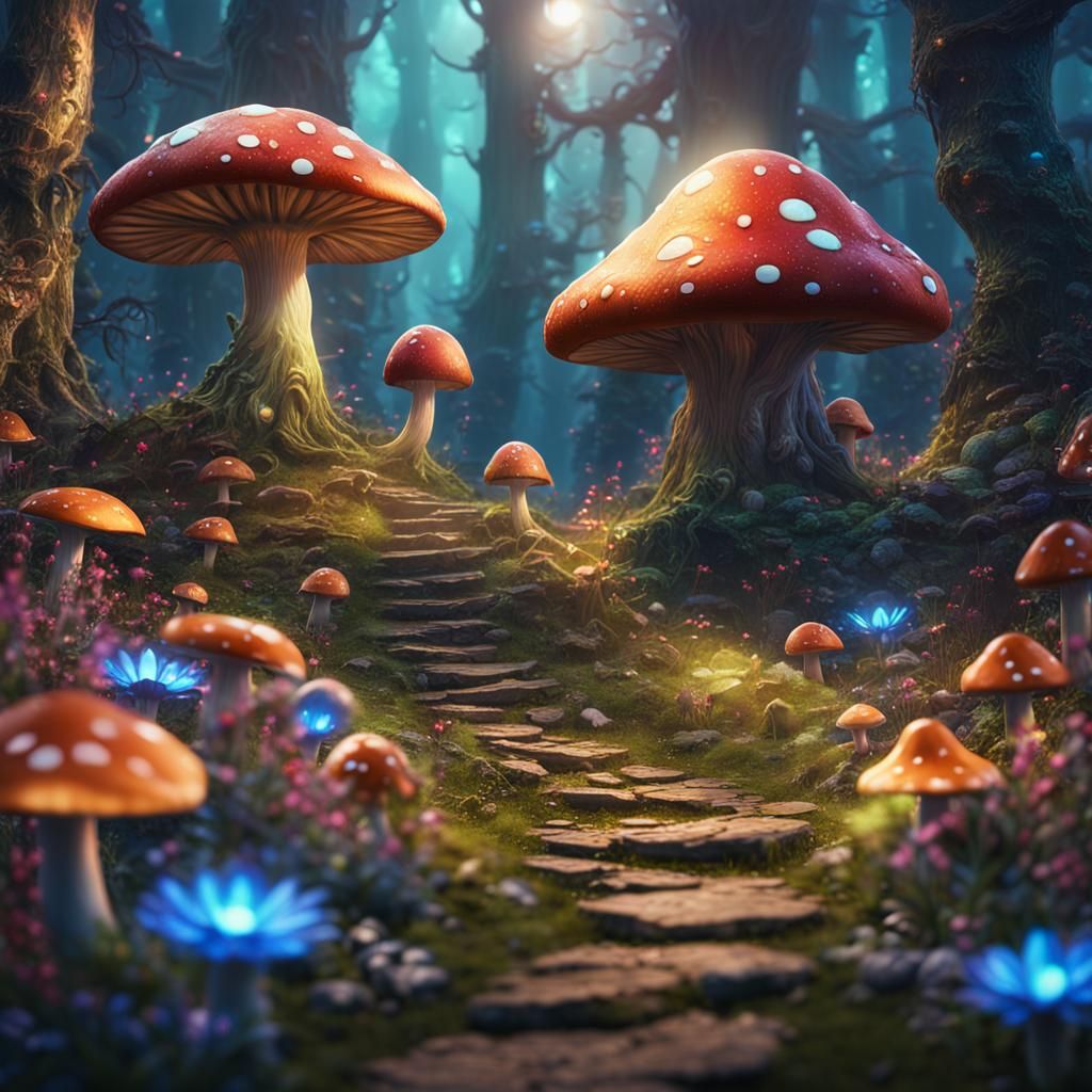 Enchanted Mushroom Path - AI Generated Artwork - NightCafe Creator
