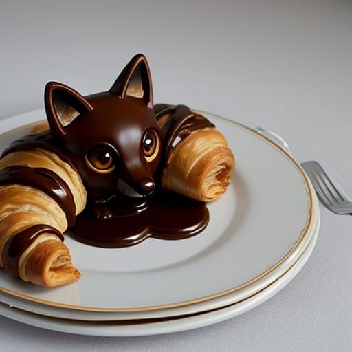 Renard gourmand chocolaté - Fox Made from Flaky Croissant Pa...