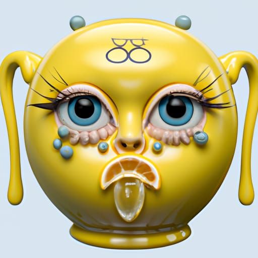realistic mixed 3d render of a Powerful single cursed surreal 👀👸🍯🍋🍵 ...