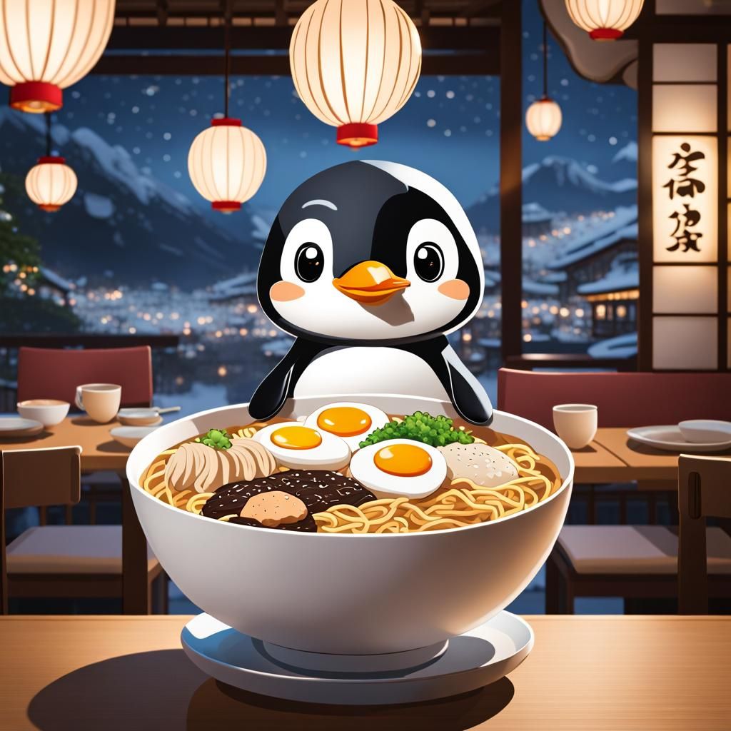 A penguin serves my ramen - AI Generated Artwork - NightCafe Creator