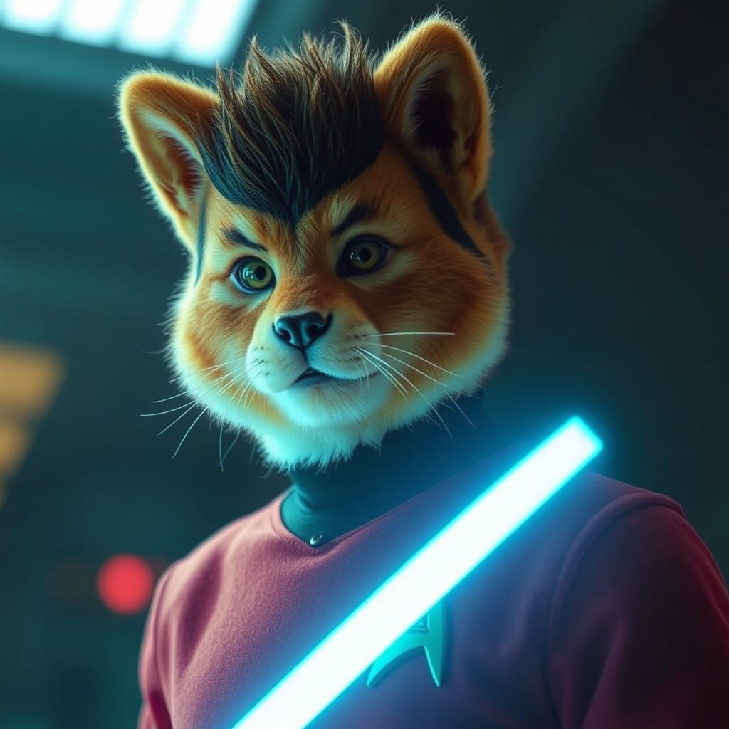 Fluffy Starfleet Officer in Futuristic Light - AI Art