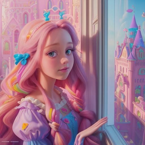 Rapunzel looking out a window. - AI Generated Artwork - NightCafe Creator