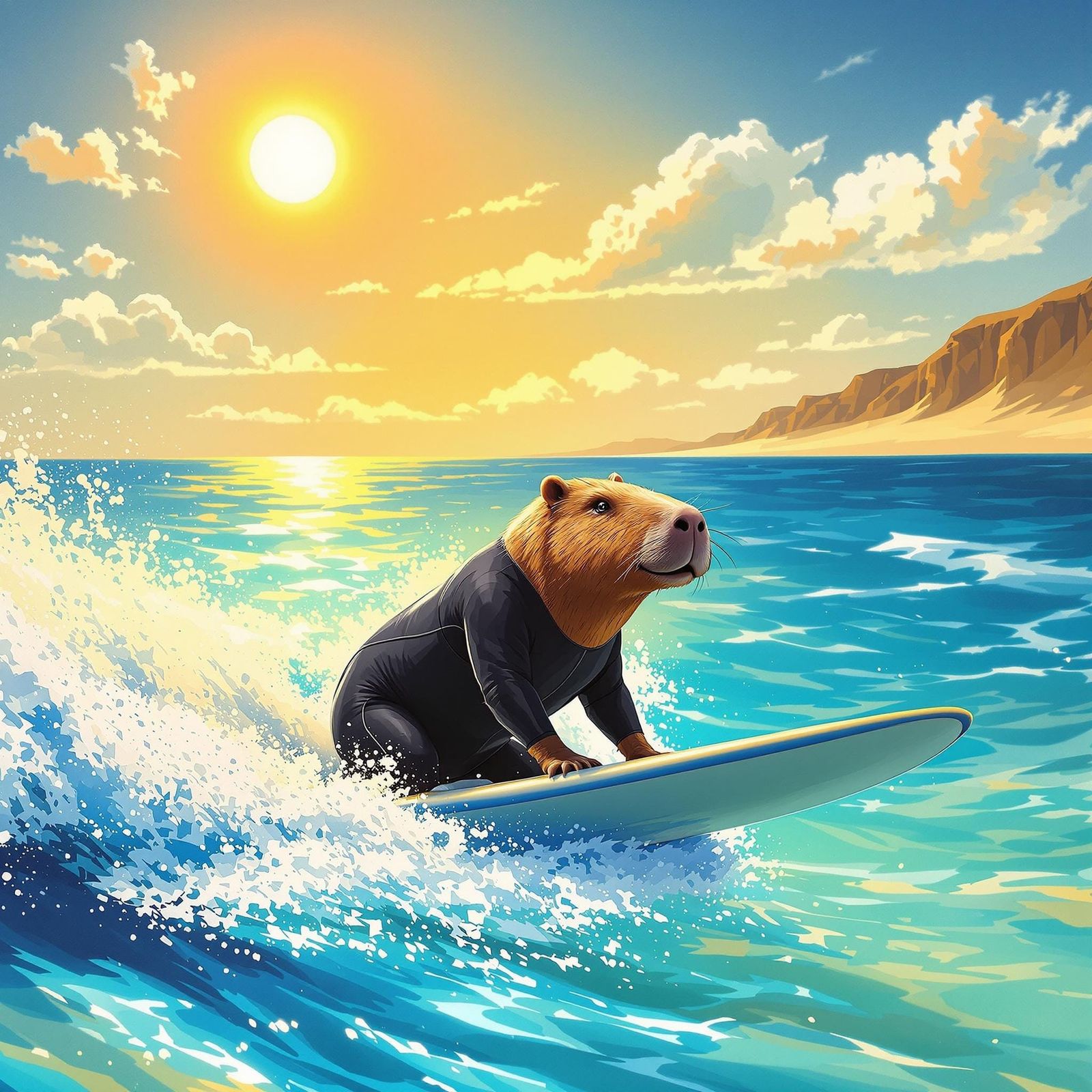 Capybara's Surf Day - Capybara's Surf Paradise in Vibrant Co...